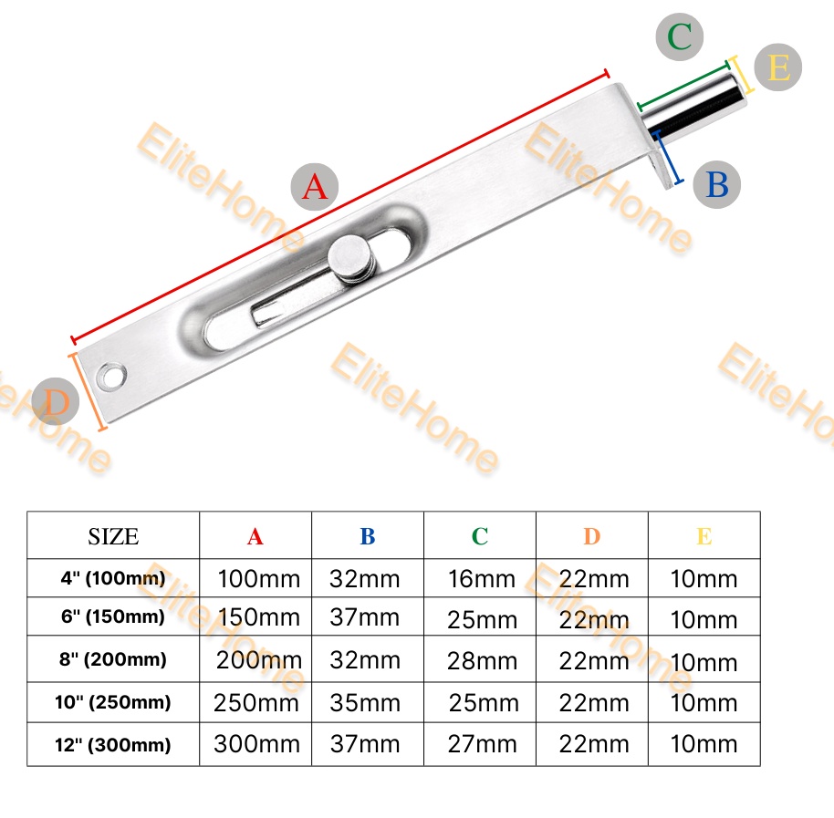 【EliteHome】 (1 Pc) (Button Style) Stainless Steel Flush Bolt Lock ...