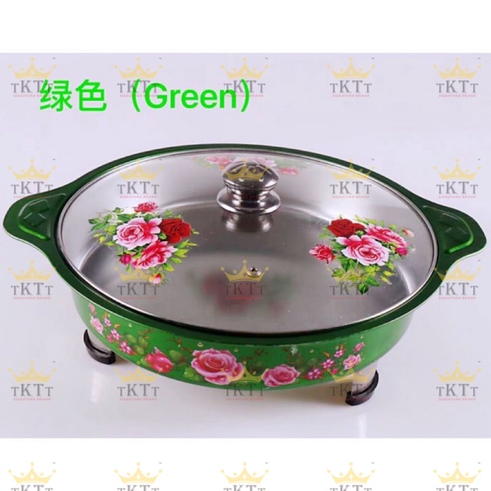 TKTT 31cm Round Colourful Buffet Set Rose Design Glass Lid Food Pan ...