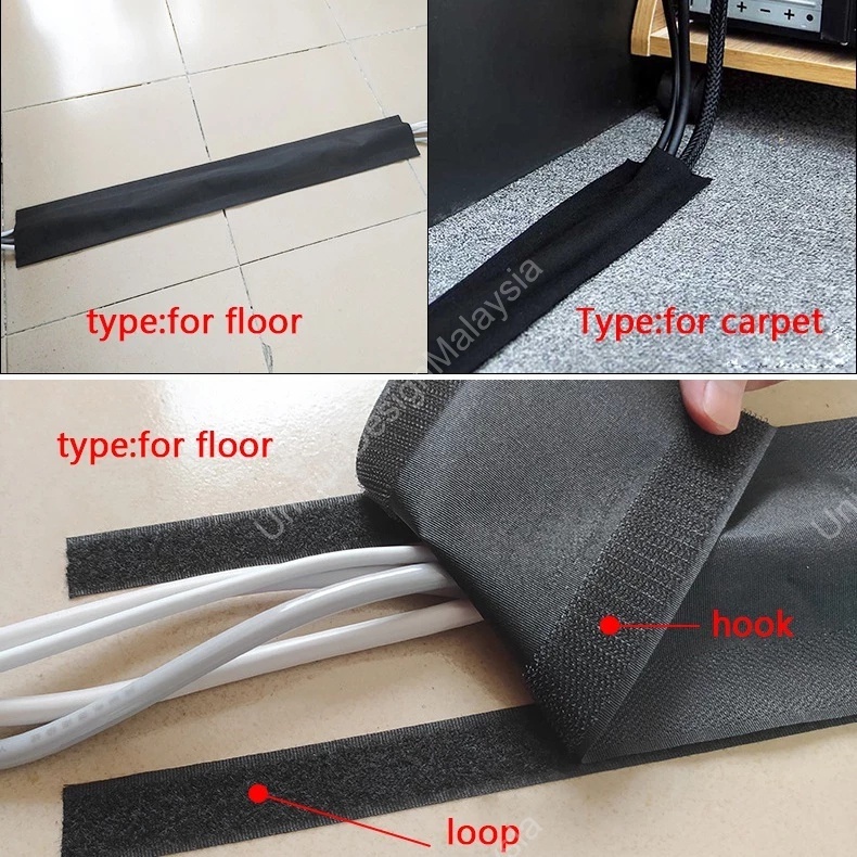 3M 1M Cable Cover Grip Strip Floor Protect Cords Step Hall Way ...