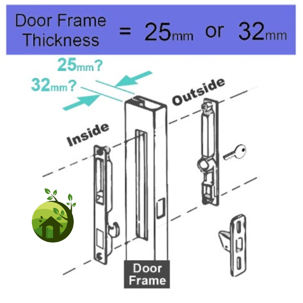 Aluminium Sliding Door Lockset with Key A8 A6 25mm Kunci Pintu Sliding ...