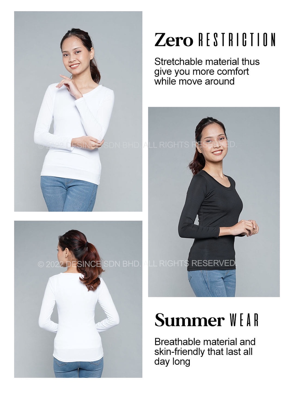 🇲🇾 DESINCE Inner Shirt Women Long Sleeve Female Baju Inner Perempuan ...