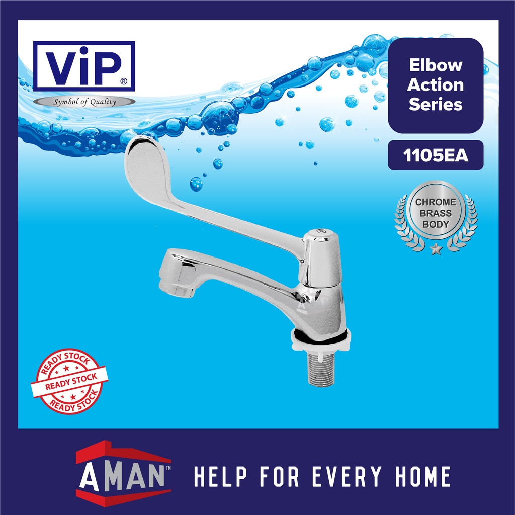 ViP Chrome Plated Brass Body Elbow Action Pillar Tap Wall Tap Basin Tap ...