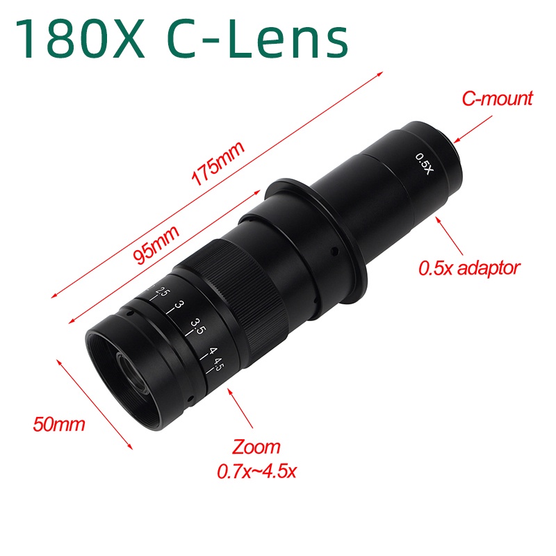 130X 180X Adjustable Zoom C mount Lens Magnification Objective lens 130 ...