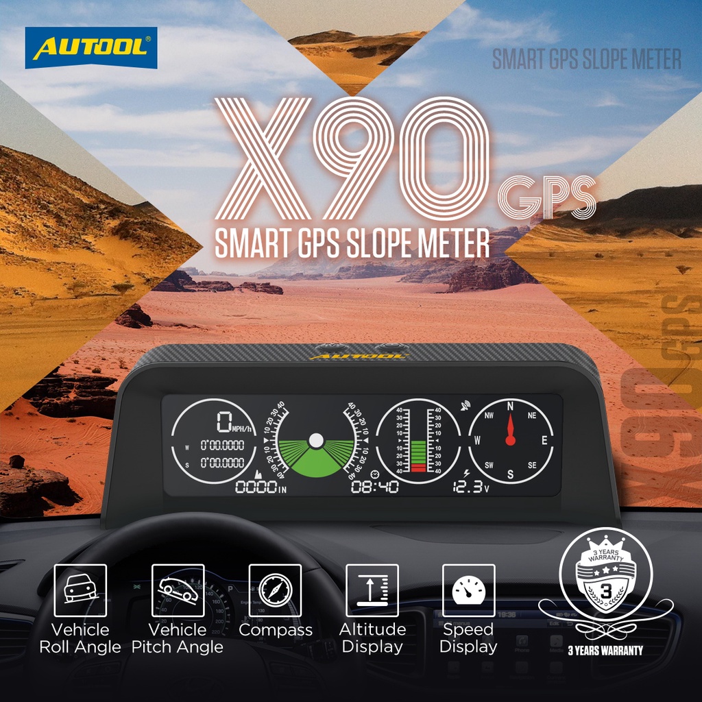 AUTOOL X90 Car GPS Hud Head-Up Display SUV Off-Road Gradient Gauge ...