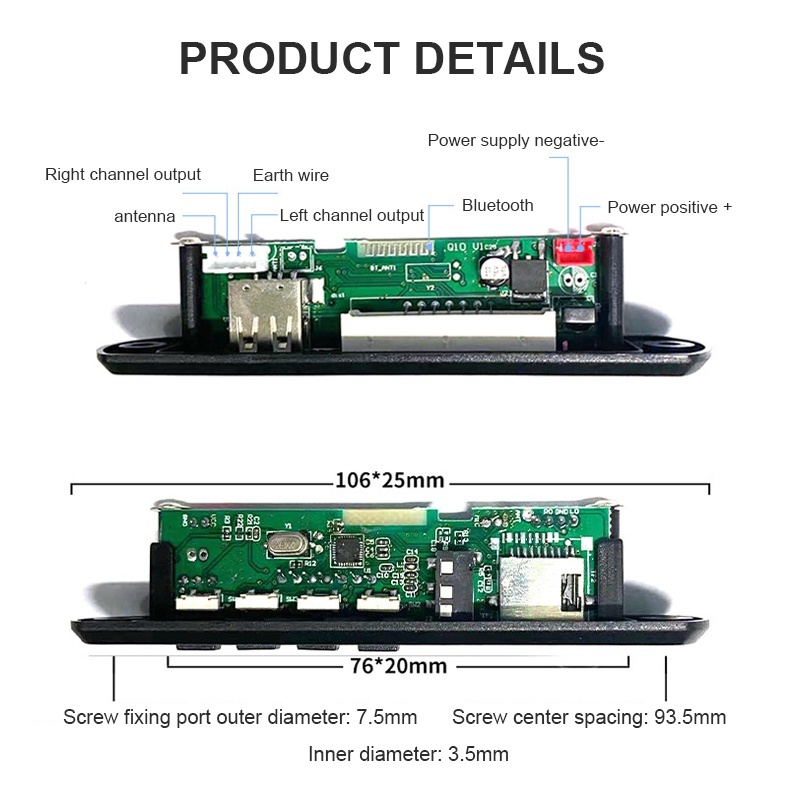 Wireless Bluetooth 5.0 12V MP3 WMA Decoder Board Car Audio USB TF FM ...