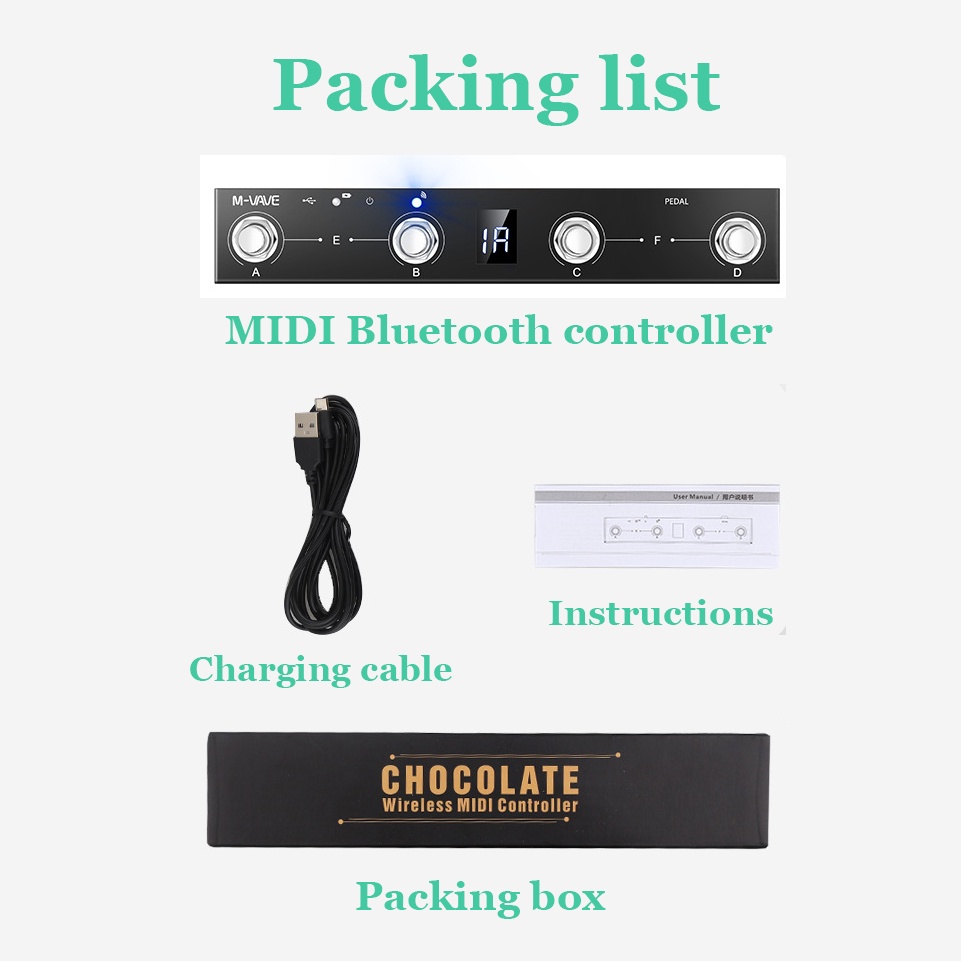 Bluetooth Wireless MIDI Controller Chocolate 4 Footswitch Supports USB ...