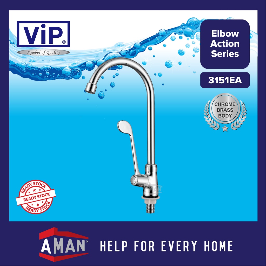 ViP Chrome Plated Brass Body Elbow Action Pillar Tap Wall Tap Arc Sink ...