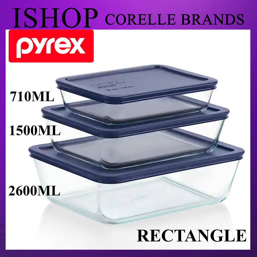 (Set) Pyrex Simply Store Round/Rectangle Glass Storage with Lid (Dark ...