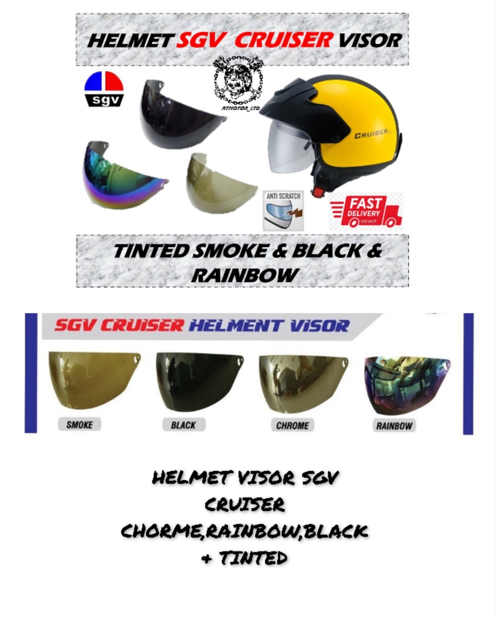 HELMET VISOR SGV CRUISER VSSGV BLACK / TINTED / CHORME / RAINBOW ...