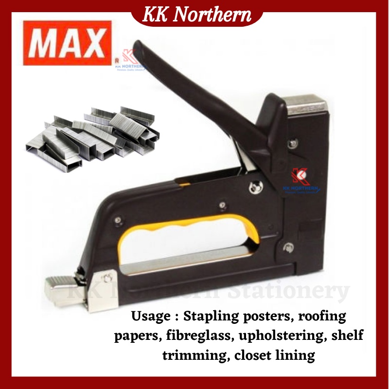 MAX Gun Tacker Black Steel Stapler Gun Heavy Duty Big Hand Stapler Nail ...