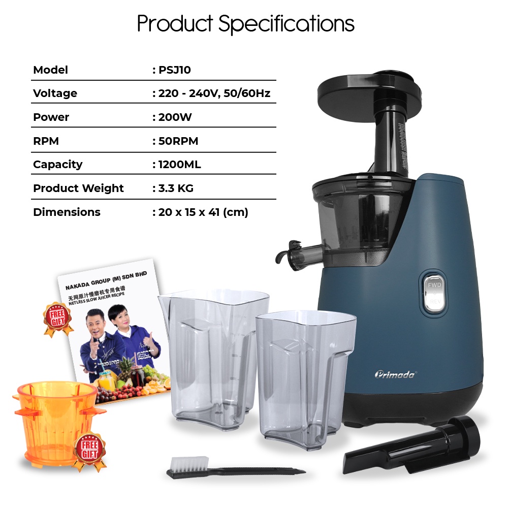 Primada Netless Slow Juicer PSJ10 | Shopee Malaysia