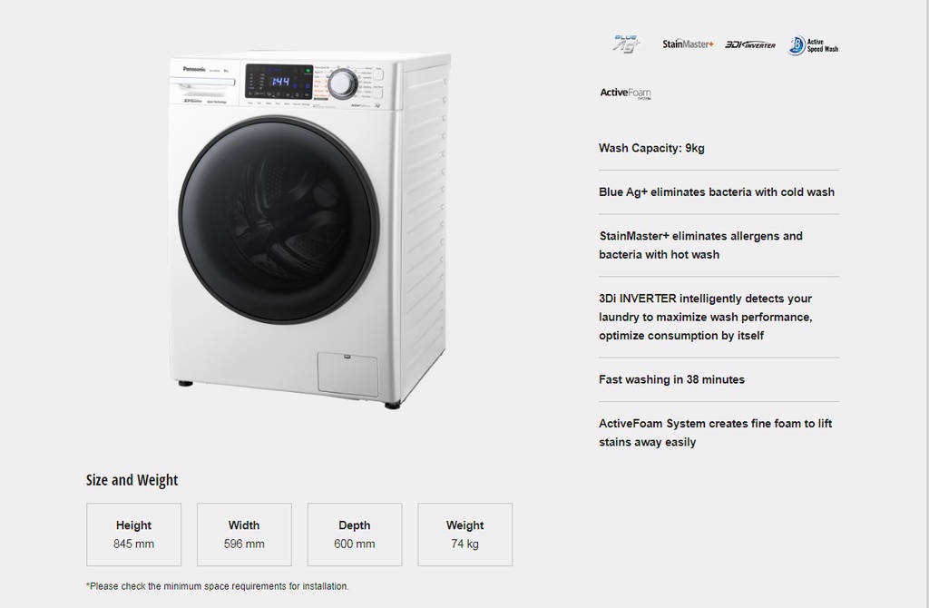 NEW YEAR SALE Panasonic 9KG ECONAVI Inverter Blue AG+ Front Load Washer ...