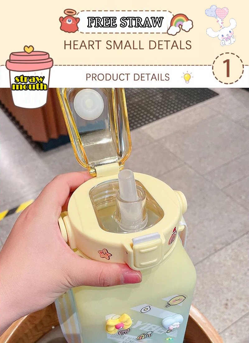 1500ML Botol Air Viral Straw 4xFree Gifts Botol Air Budak Cute Water ...