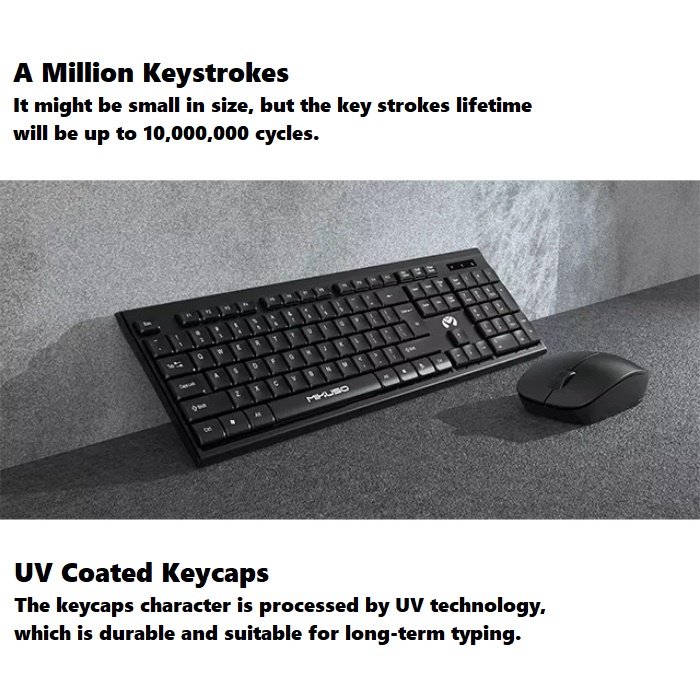 Mikuso KB-C019 2.4GHz Wireless Keyboard and Mouse Combo, 104 keys for Office / Home, Adjustable ...