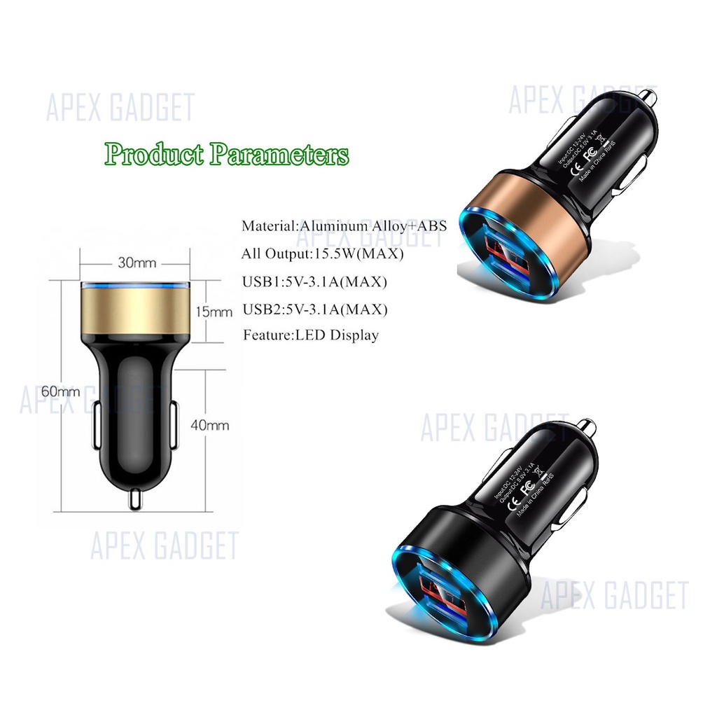 1PC 3.1V TYPE C Dual USB Car Port Charger Kereta Usb LED Voltage ... 1PC 3.1V TYPE C Dual USB Car Port Charger Kereta Usb LED Voltage ...