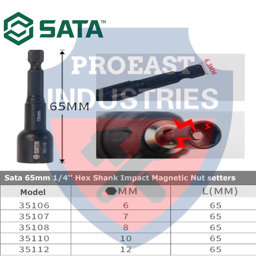 SATA ( 8mm 10mm 12mm ) x 65mm 1/4'' Hex Shank Impact Magnetic Nut ...