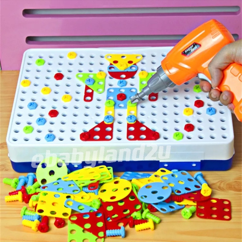 Early Learning Toy Creative Magic Panel Drill Tools Set Mosaic Puzzle ...