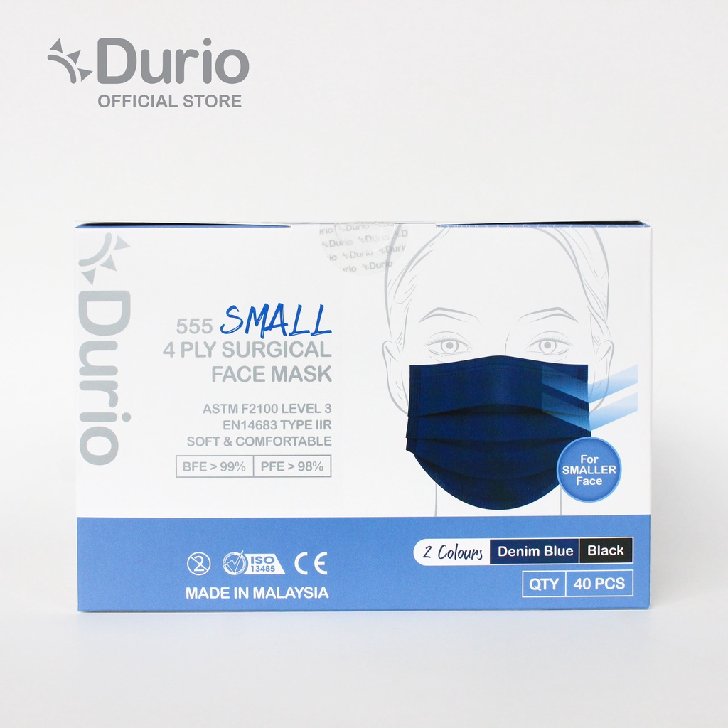 Durio 555 SMALL 4 Ply Surgical Face Mask - 40 pcs (For Smaller Face ...