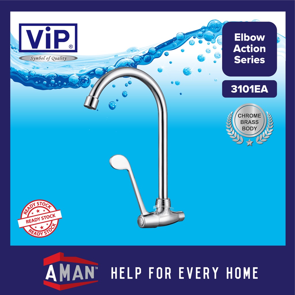 ViP Chrome Plated Brass Body Elbow Action Pillar Tap Wall Tap Arc Sink ...