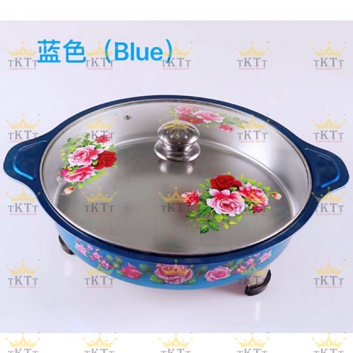 TKTT 31cm Round Colourful Buffet Set Rose Design Glass Lid Food Pan ...