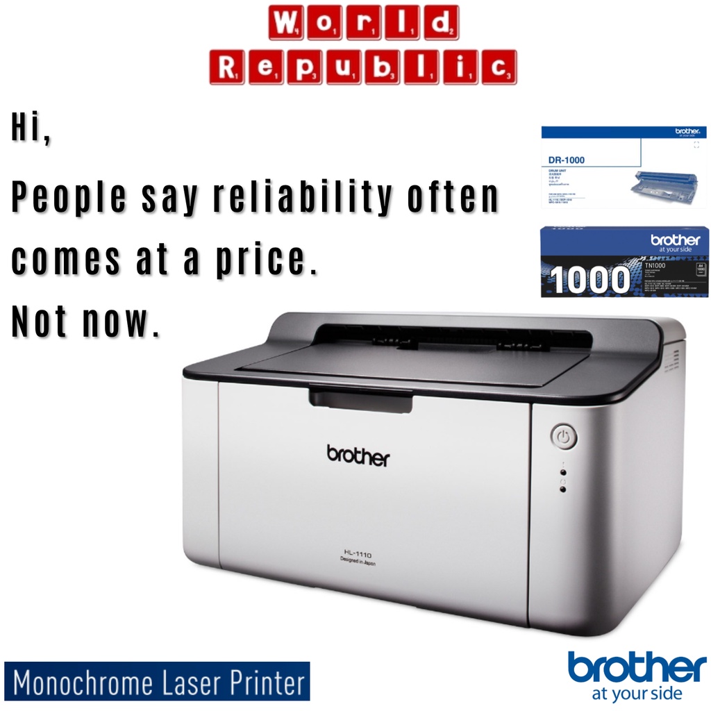 Brother HL-1110 HL1110 Laser Jet Printer - TN-1000 DR-1000 - Laserjet ...