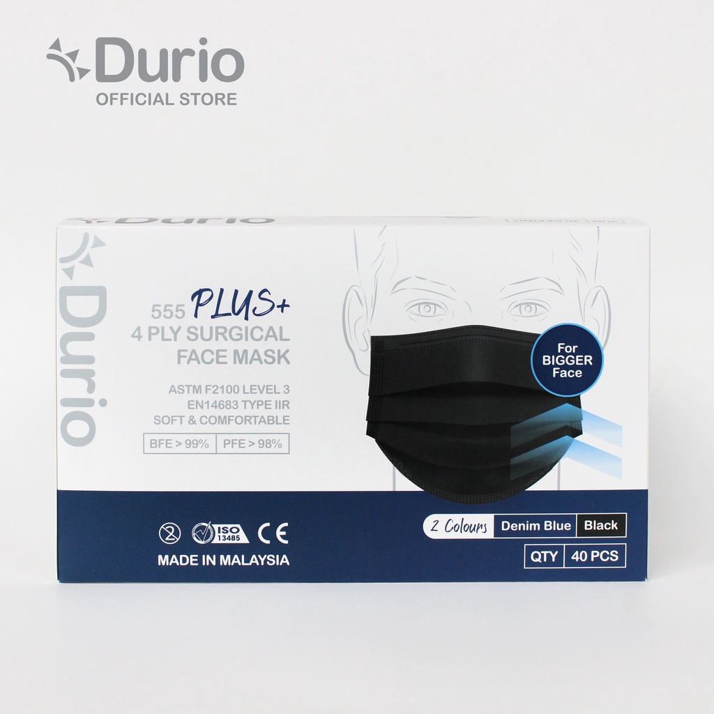 Durio 555 PLUS 4 Ply Surgical Face Mask - For Bigger Face (40 Pcs ...