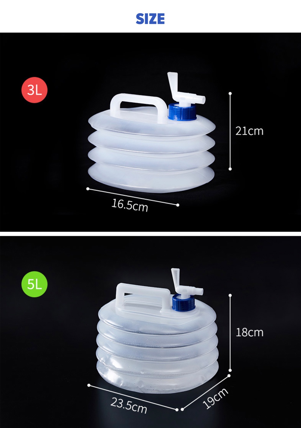 QB STJE43131 Collapsible Water Container (3L/5L/10L/15L) Outdoor Hiking Foldable Water Bag ...