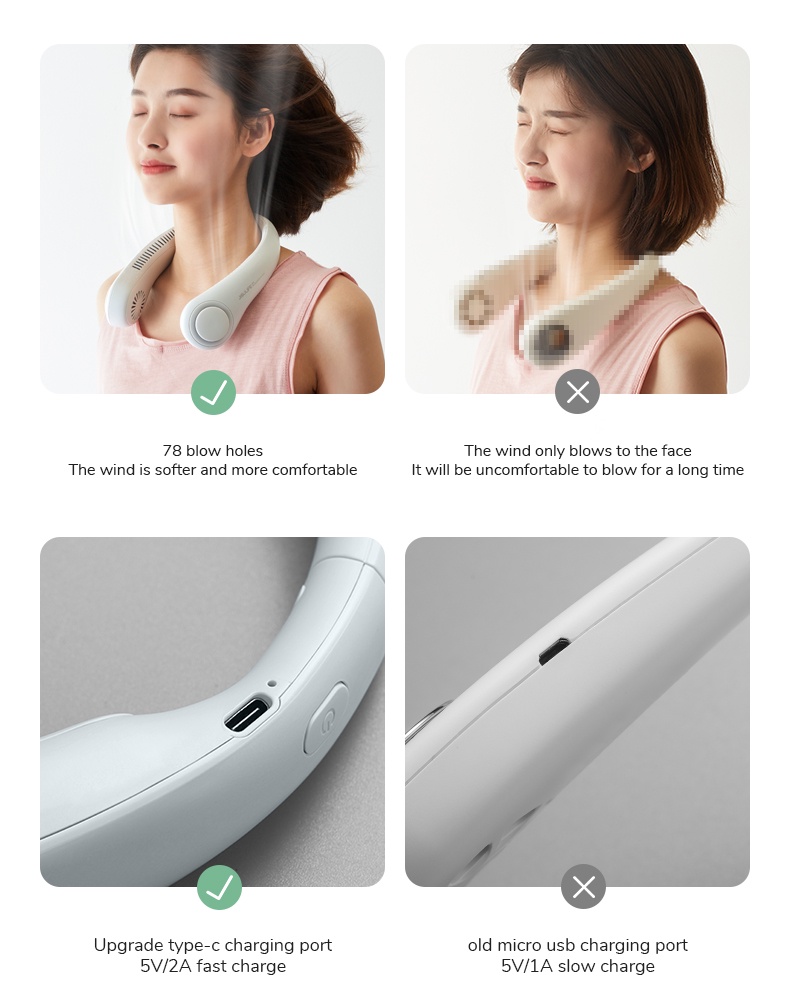 JisuLife Portable Neck Fan Battery USB Rechargeable Bladeless Personal ...