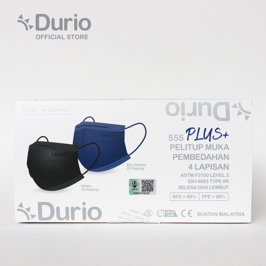 Durio 555 PLUS 4 Ply Surgical Face Mask - For Bigger Face (40 Pcs ...