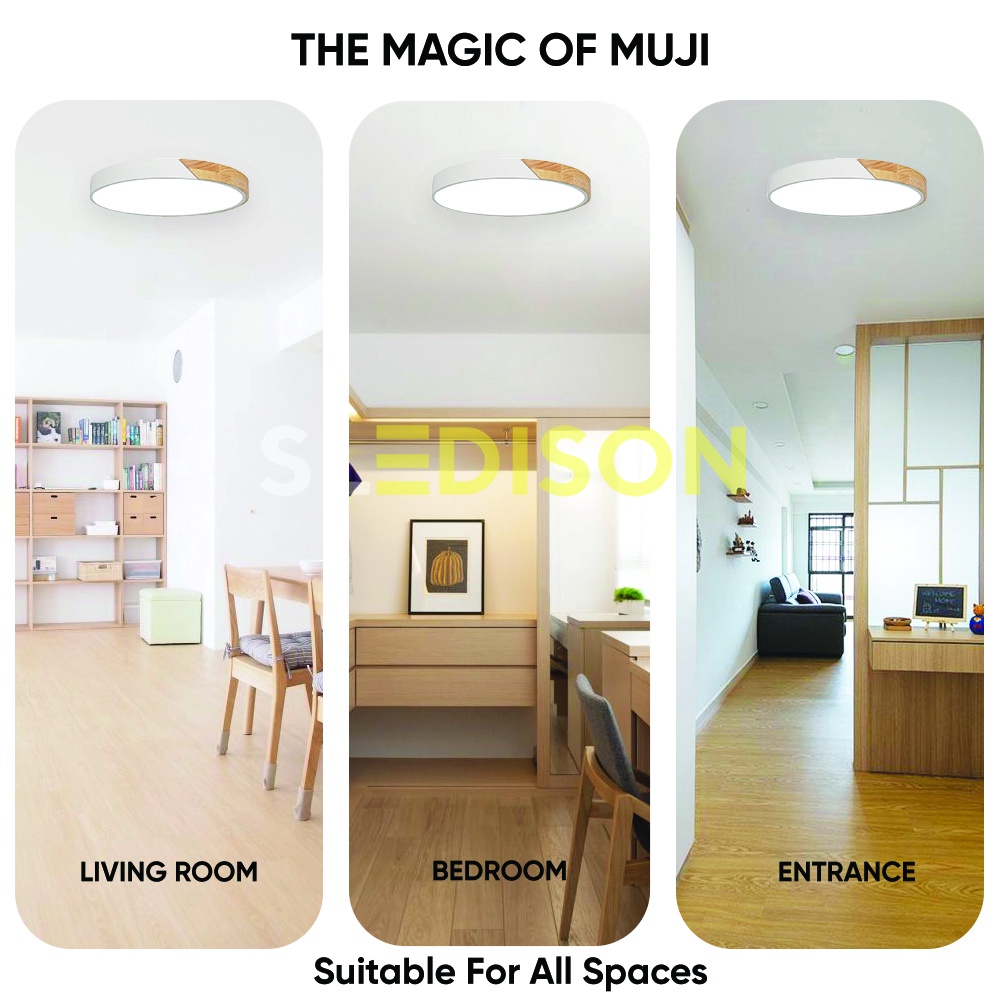 SL EDISON Wooden LED Ceiling Light 𝗥𝗲𝗺𝗼𝘁𝗲 𝗗𝗶𝗺𝗺𝗮𝗯𝗹𝗲 Round Surface ...