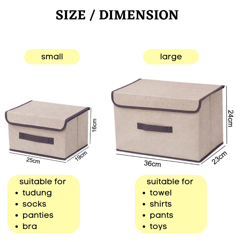 QB Korean Foldable Storage Box Linen Cloth Storage Box Portable Non ...