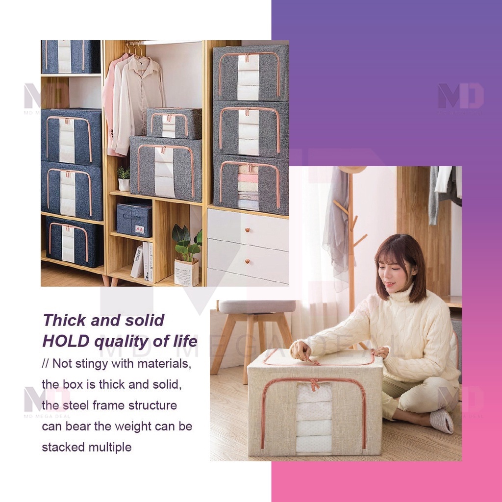 《Mega Deal》22L/66L/100L Large Capacity Foldable Cotton Linen Storage ...