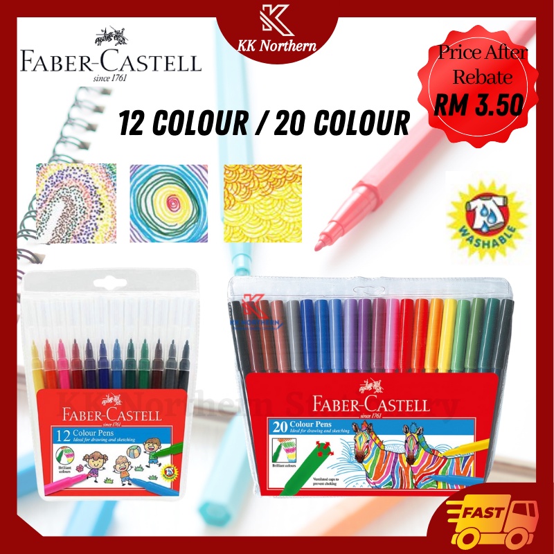 Faber-Castell Fibre Tip Washable Magic Pencil / Colour Pen 12Colours ...