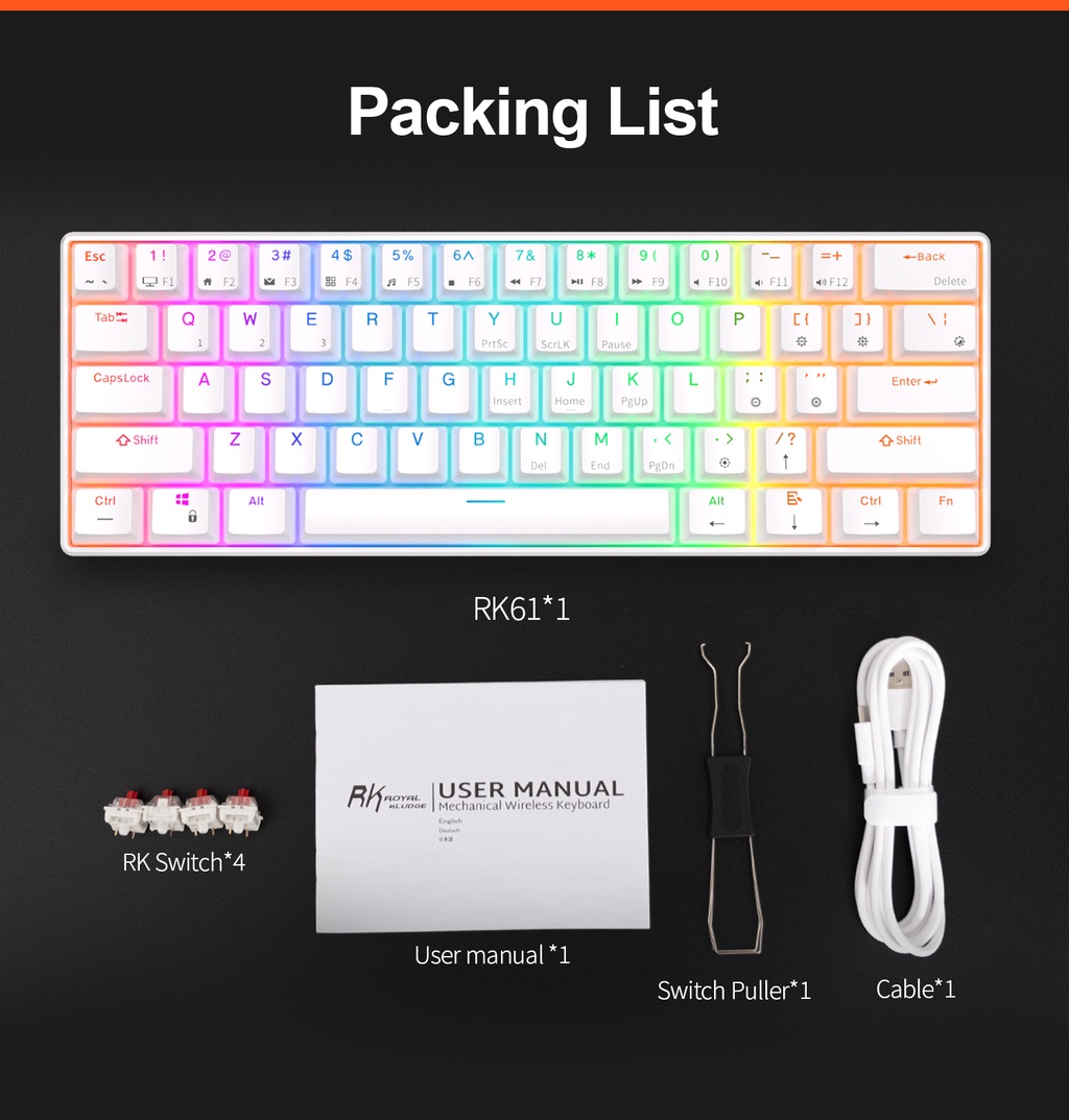 RK61 Royal Kludge Bluetooth 5.0 & USB C Dual Mode RGB Backlit Mechanical Keyboard | Shopee Malaysia