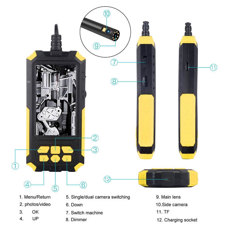 4.5 inch IPS Screen Dual Lens Industrial Endoscope 2.0 MP Bore Scope ...