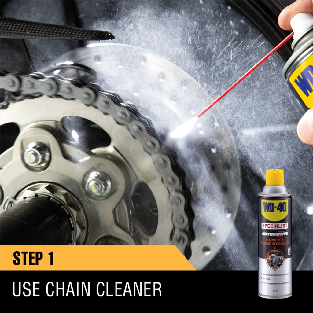 WD-40 Specialist Racing Chain Lube 360ml + Machine and Engine Degreaser ...