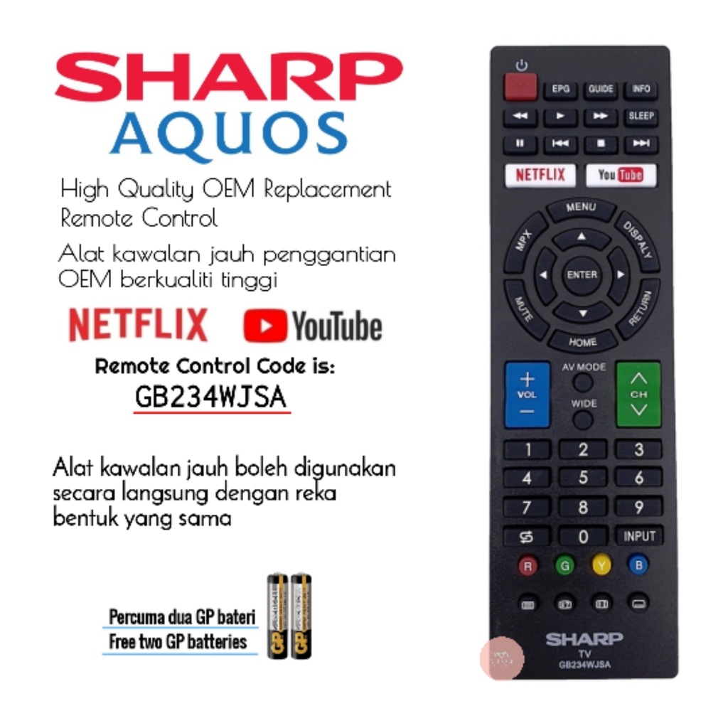 Sharp GB234WJSA Smart Flat Panel Led TV Remote Control with NETFLIX ...