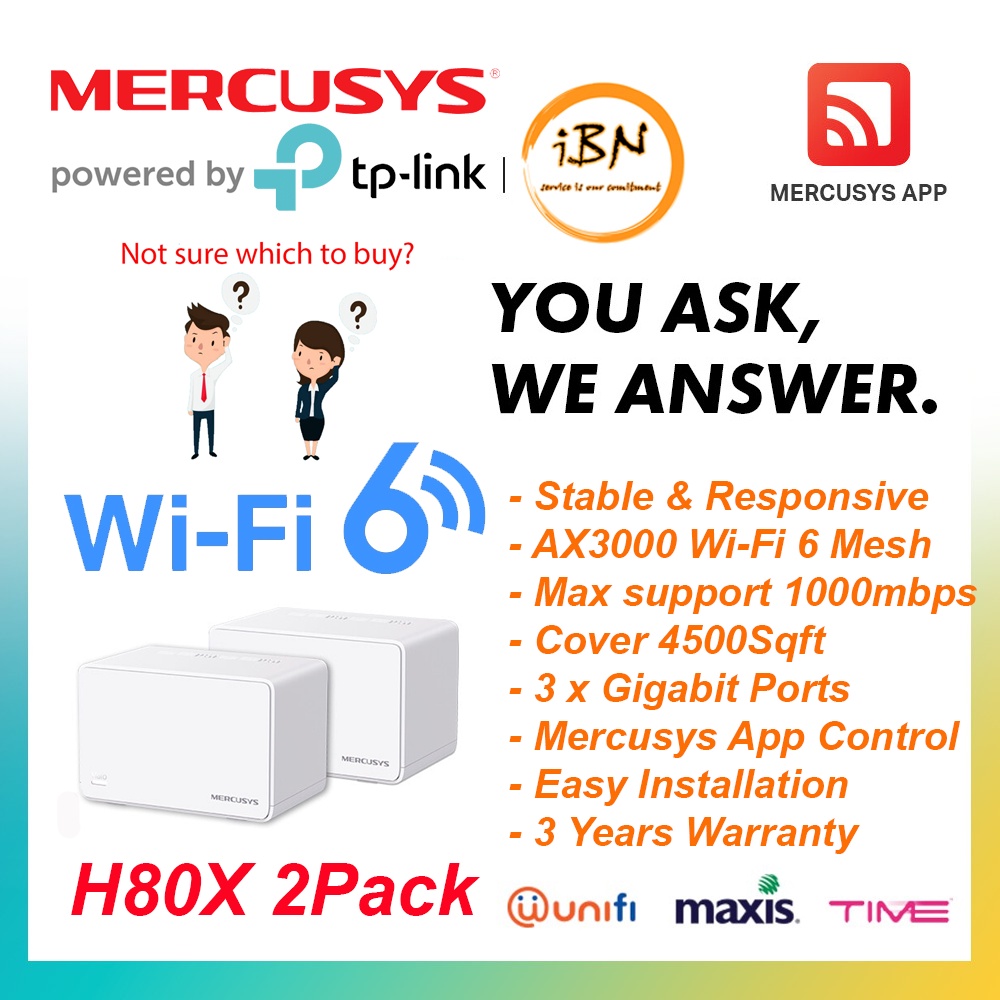 Mercusys AC1300 AX1800 AX3000 Mesh Wi-Fi System H30/H30G/H50G/H70X/H80X ...