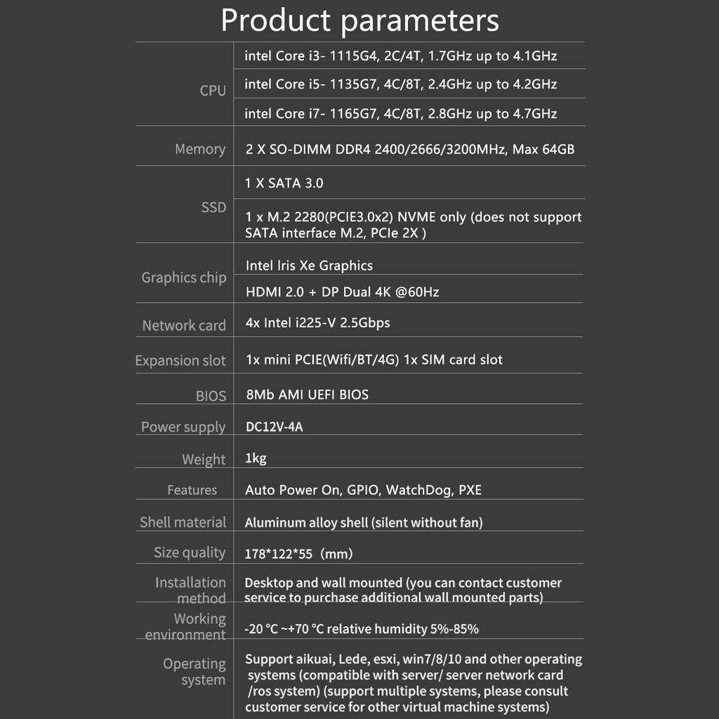 G31 11th Gen Fanless N5105 Mini PC Intel i7 1165G7 i5-1145G7 4x Intel ...