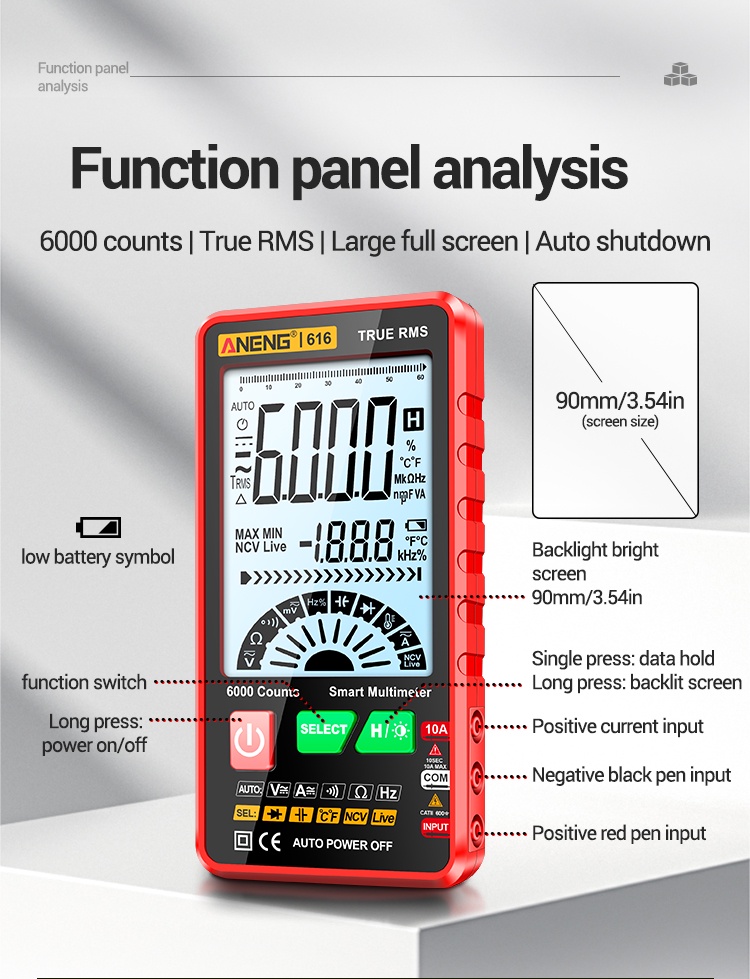 ANENG 616 Large Screen Backlight Multímetro Digital Intelligent ...