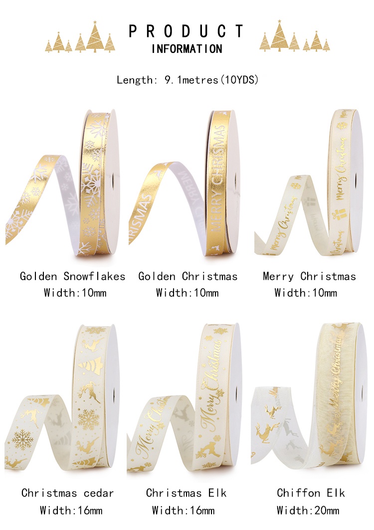9.1m/roll Warm Platinum Christmas Ribbon cake Bake Christmas tree gifts ...