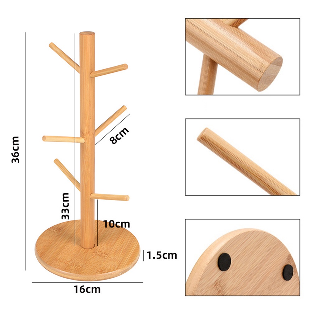 DC Wooden Cup Holder Wooden Japanese Style Tree Rack 6 Hook Shelves ...