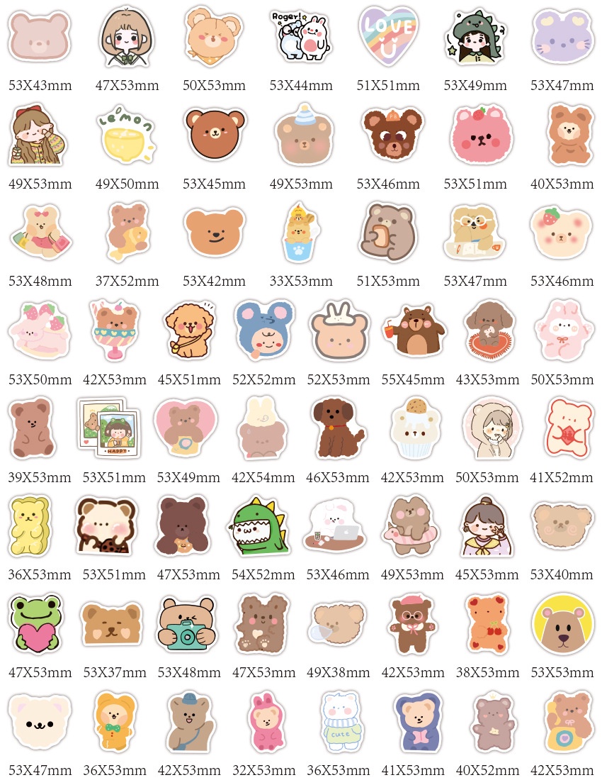 60/100pcs INS Cute Bear Cartoons Die Cut Deco Stickers Pack DIY ...