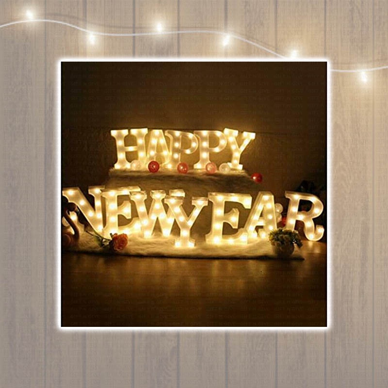 HAPPY NEW YEAR LED Light Word Set 3D English Letter Wording Alphabet ...