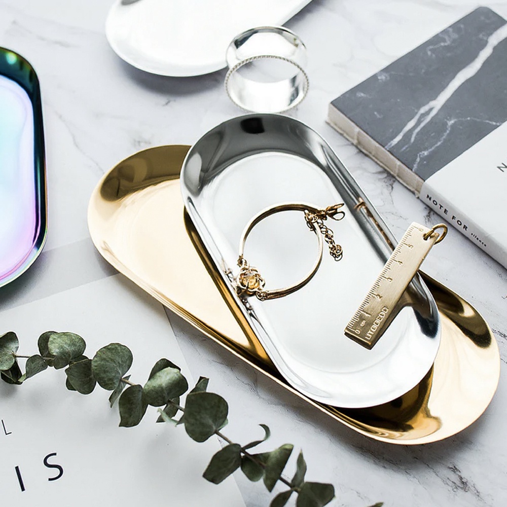 BH Oval Stainless Steel Tray Serve Plate Cosmetics Jewelry Organizer ...