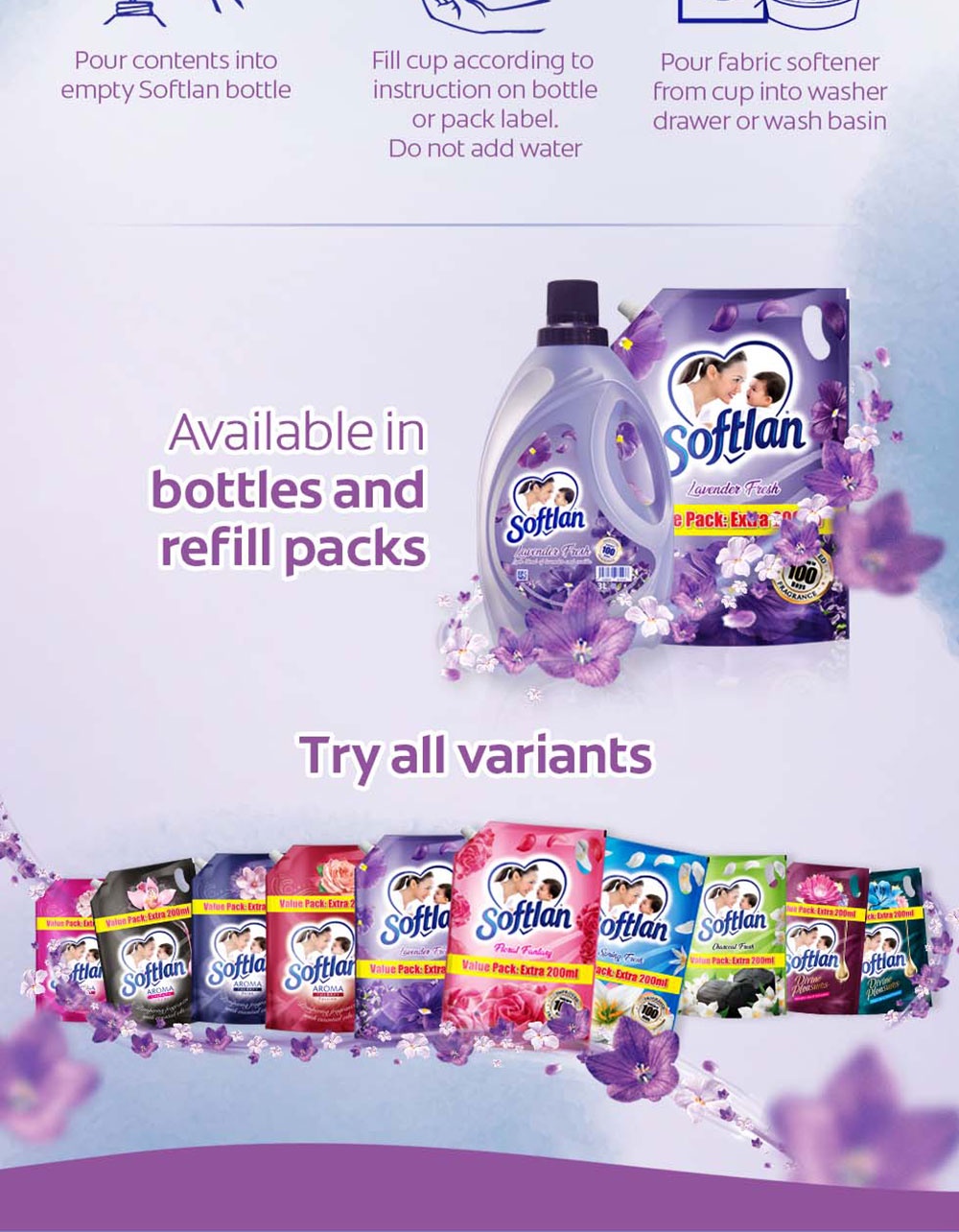 Softlan Anti Wrinkles Lavender Fresh Fabric Softener Purple (3L ...