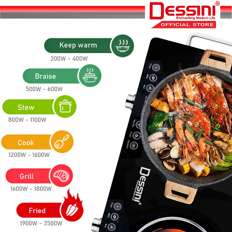 DESSINI ITALY Infrared Ceramic Cooker Hob Touch Control Panel 2 Burner ...