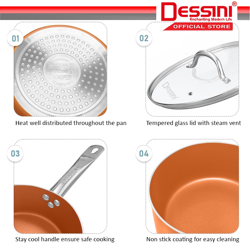 DESSINI ITALY Zero Fat 16CM Sauce Pan Aluminium Induction Non Stick ...