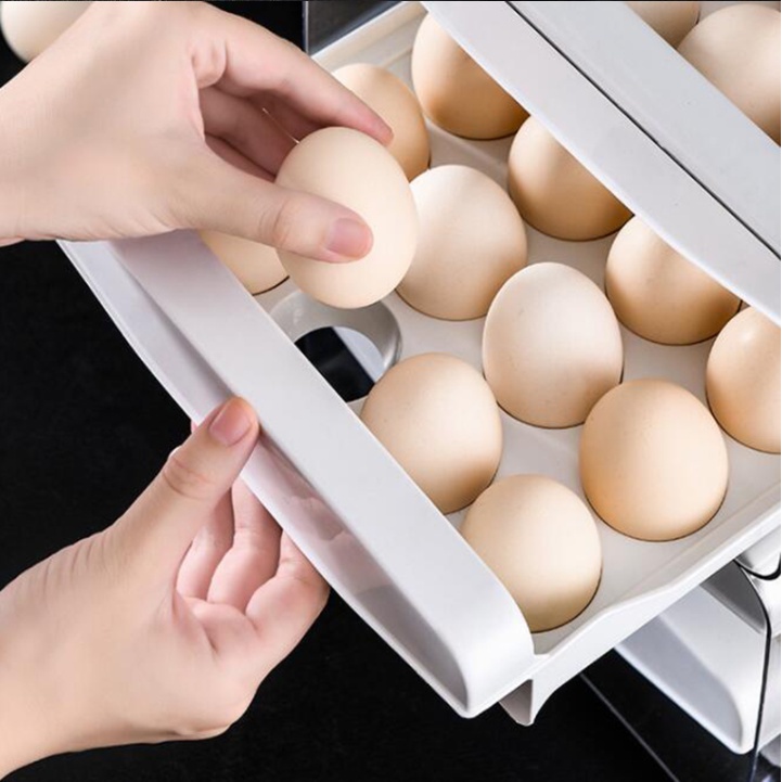 32 Grid Double Layer Egg Storage Container Stackable with Drawer Egg ...