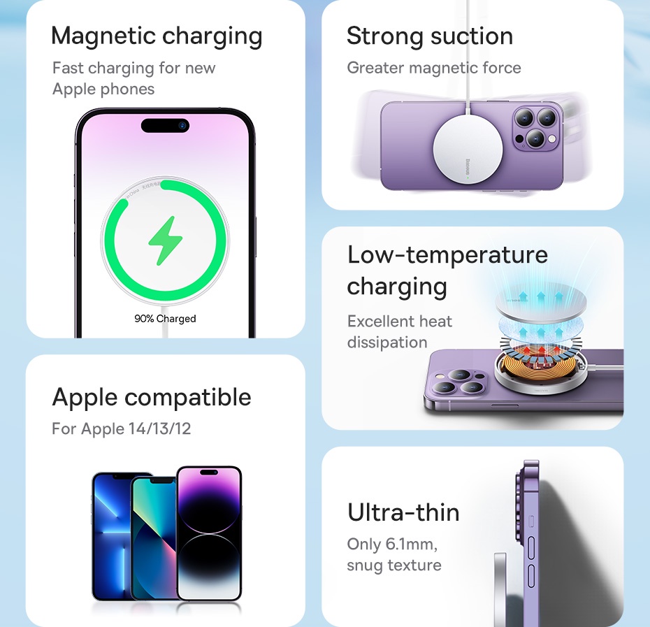 Baseus 15W Magnetic Wireless Chargers for iPhone 14 Series Fast Chager ...